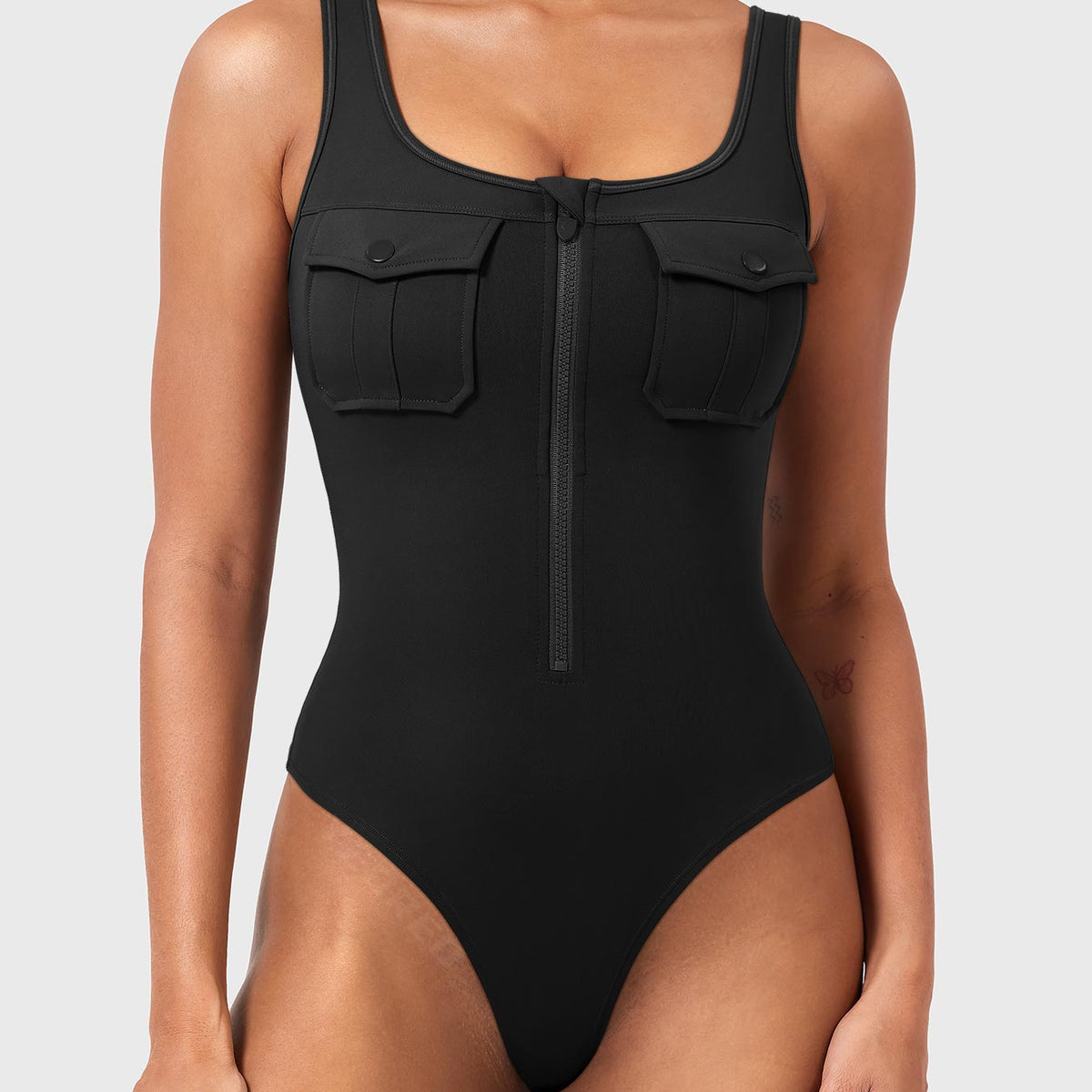 Yeoreo Yvonny CoreFlex Cargo Bodysuit – Zip-Front U-Neck One Piece – Yeoreo Official